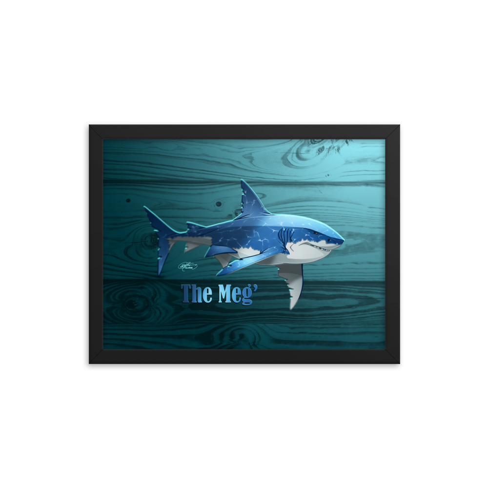 Framed Megalodon Poster – Clean Blue Slate